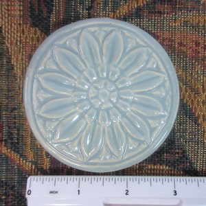 Floral Medallion Ceramic Tiles, Set of 4, 3" Light Blue Handmade ...