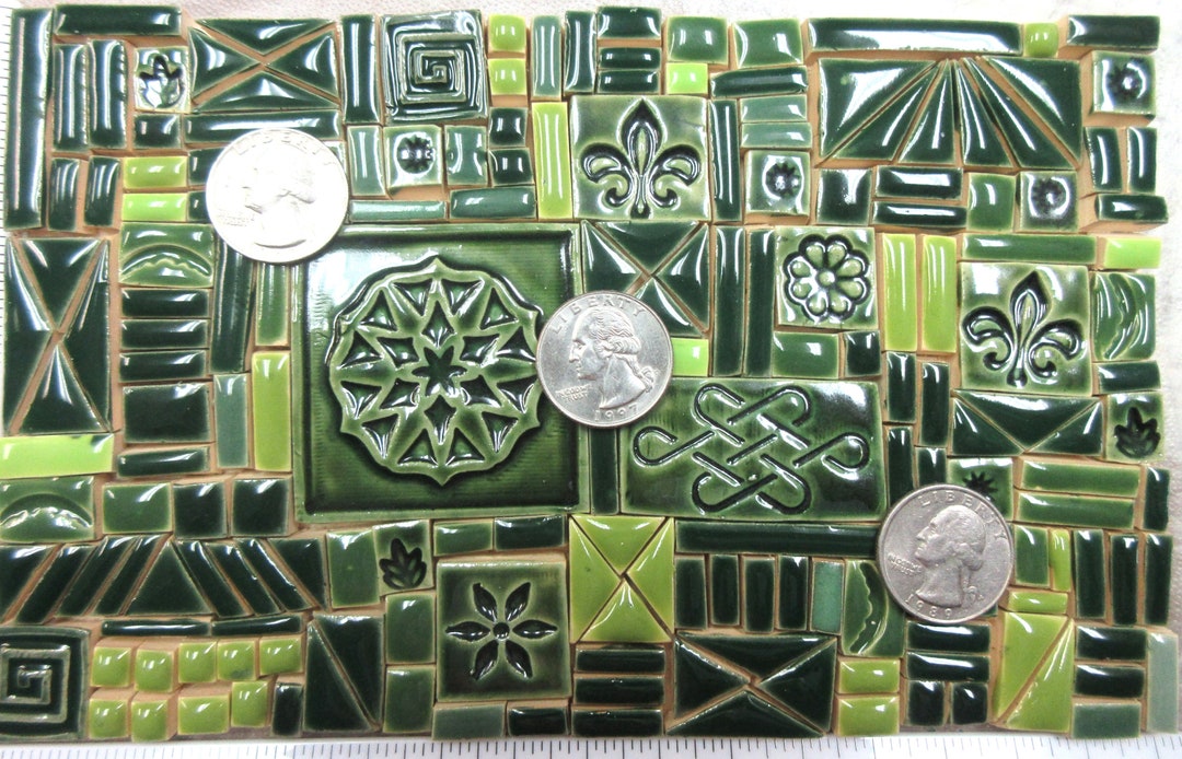 185 Mosaic Tiles: Handmade Ceramic Small Craft Tiles. Assorted Shapes ...