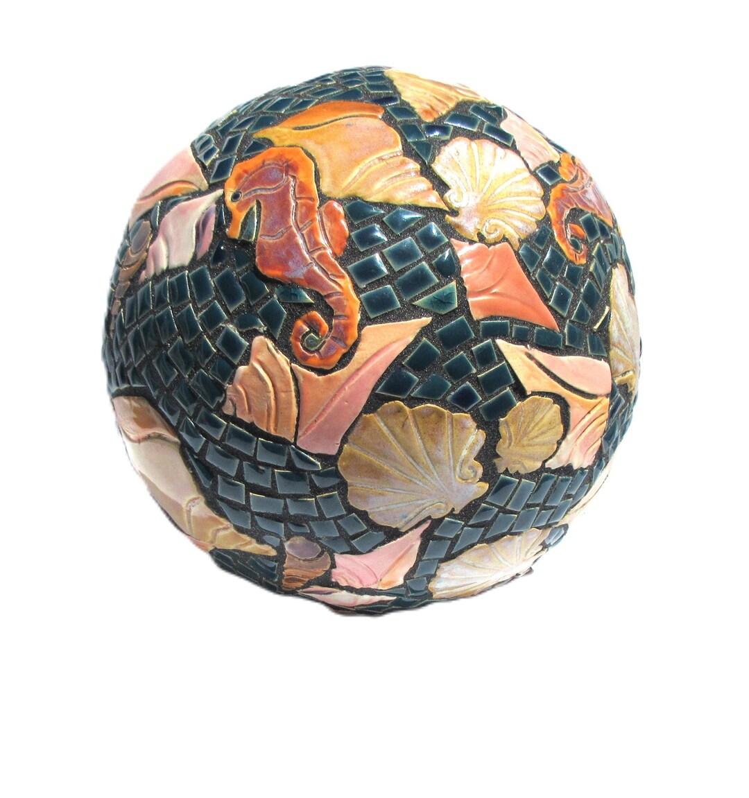 Sea Shell Art, 7 1/2" Mosaic Accent Ball, Handmade Ceramic Tile Deep ...