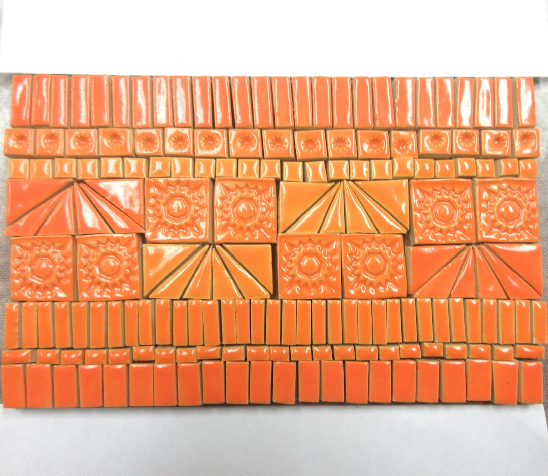 175 Mosaic Tiles: Handmade Ceramic Small Craft Tiles, Orange Stoneware ...
