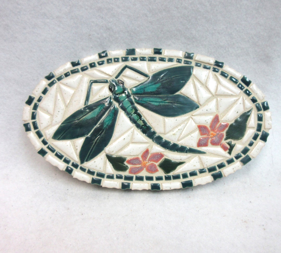 Oval Dragonfly Mosaic Ceramic Tile Wall Decor, 8 1/2" X 5" Navy Blue ...