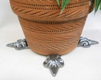 Ceramic Pot Feet Set of 4, Handmade Ceramic Fleur De Lis Pattern Pot ...