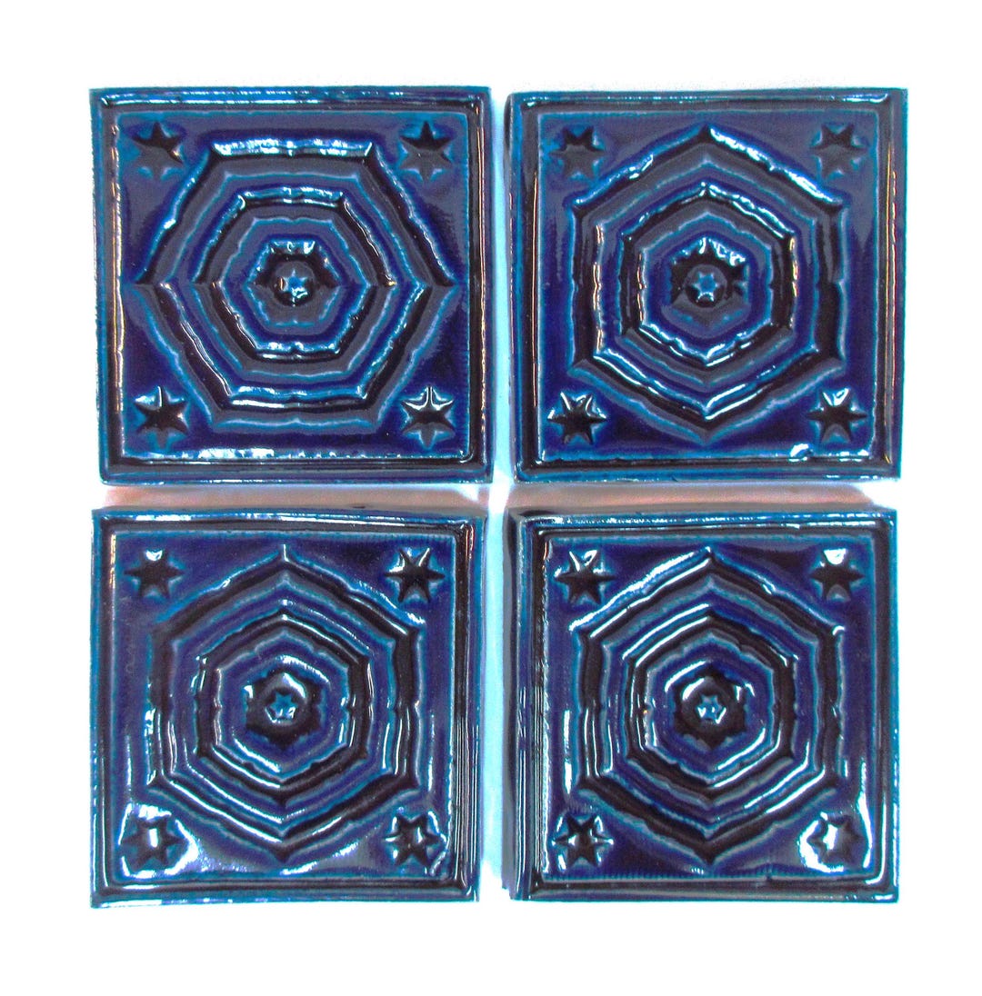 Focal Stoneware Tiles, 2" Cobalt Blue Mosaic Center Tiles, Set of 4 ...