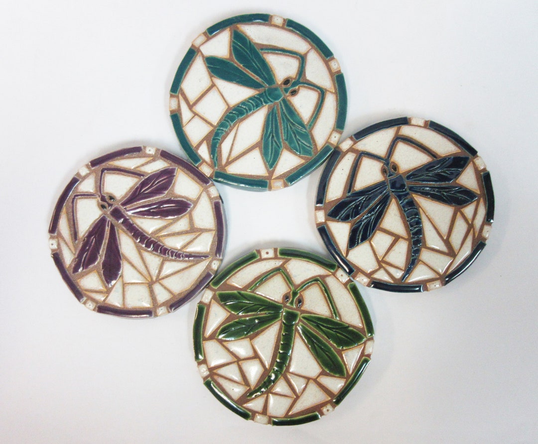 Dragonfly Mosaic Tile Coasters Set of 4. Handmade Ceramic Tile - Etsy