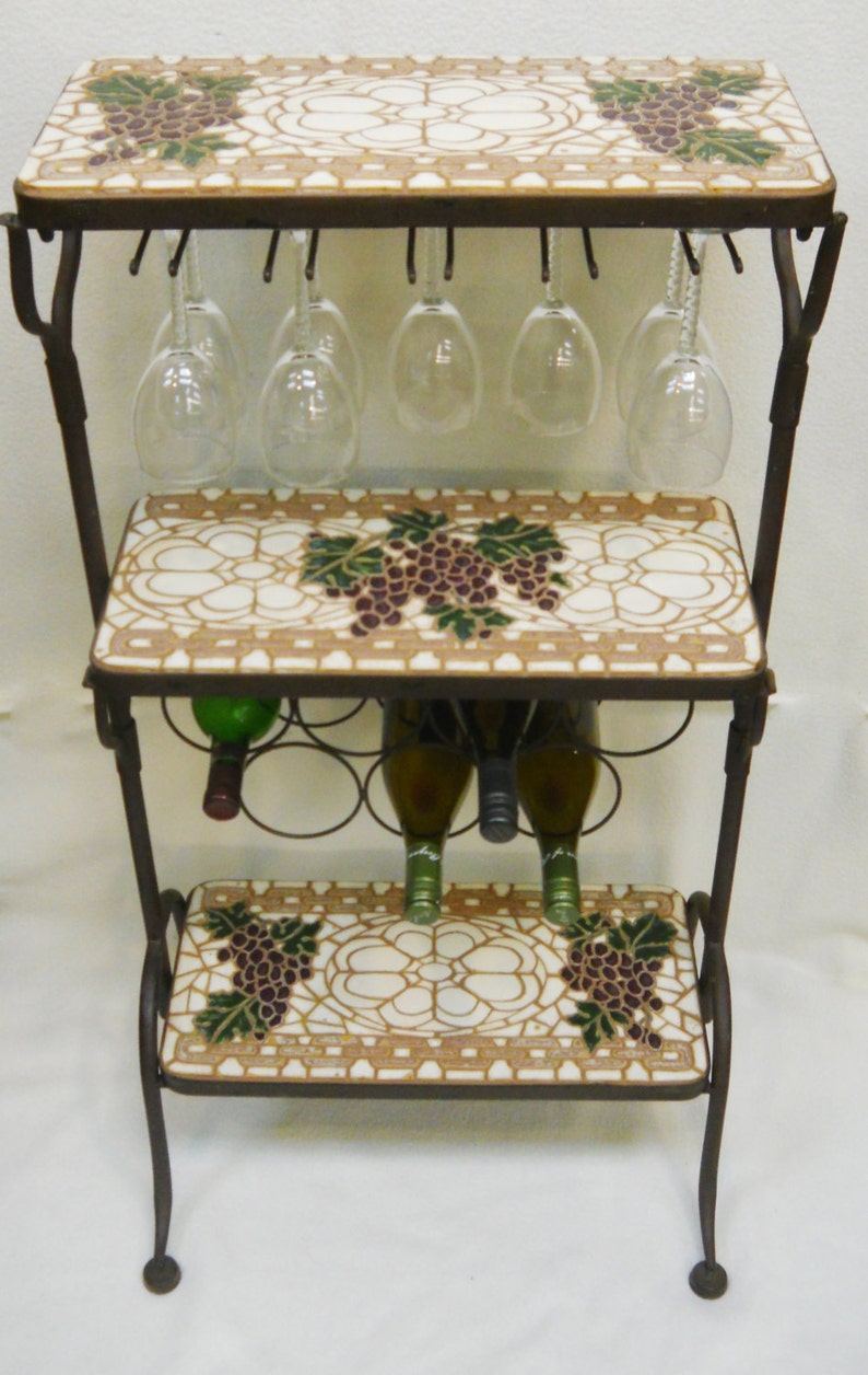 3-tier Wine and Goblet Rack with Handmade Ceramic Tile Mosaic | Etsy
