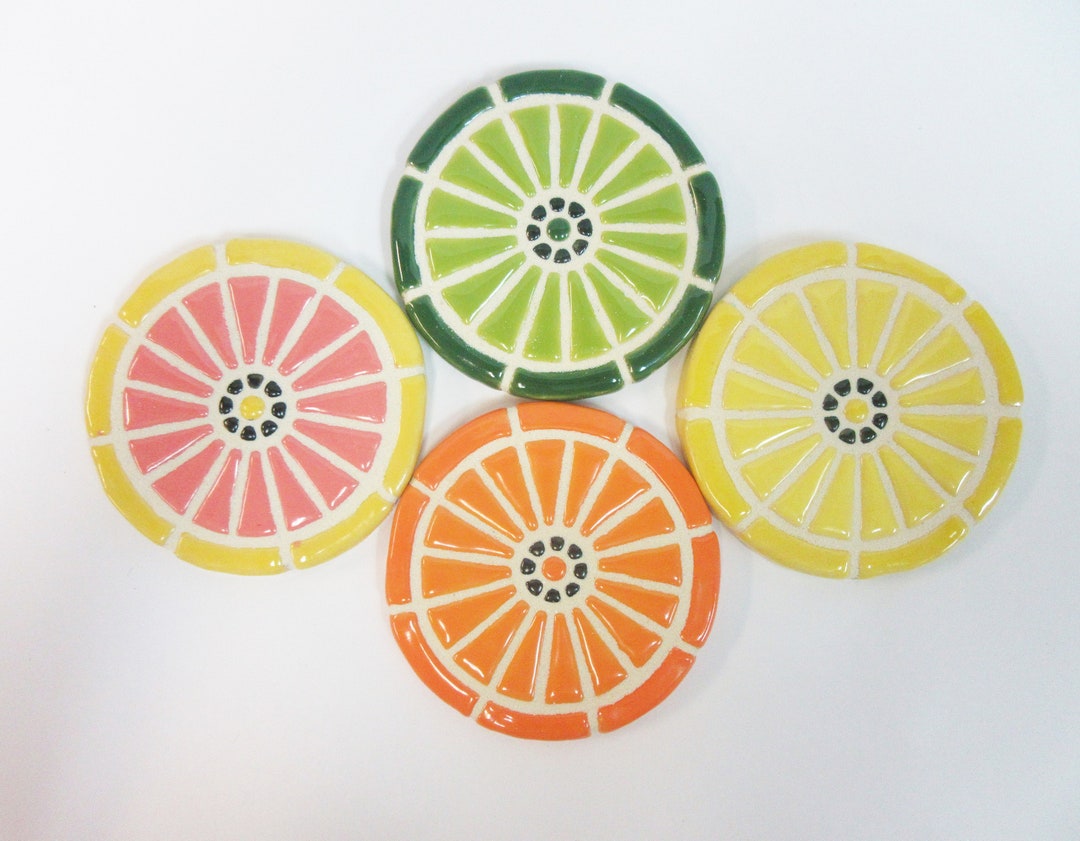 Mosaic Tile Coasters CITRUS SLICES Handmade Ceramic Tile Coasters ...