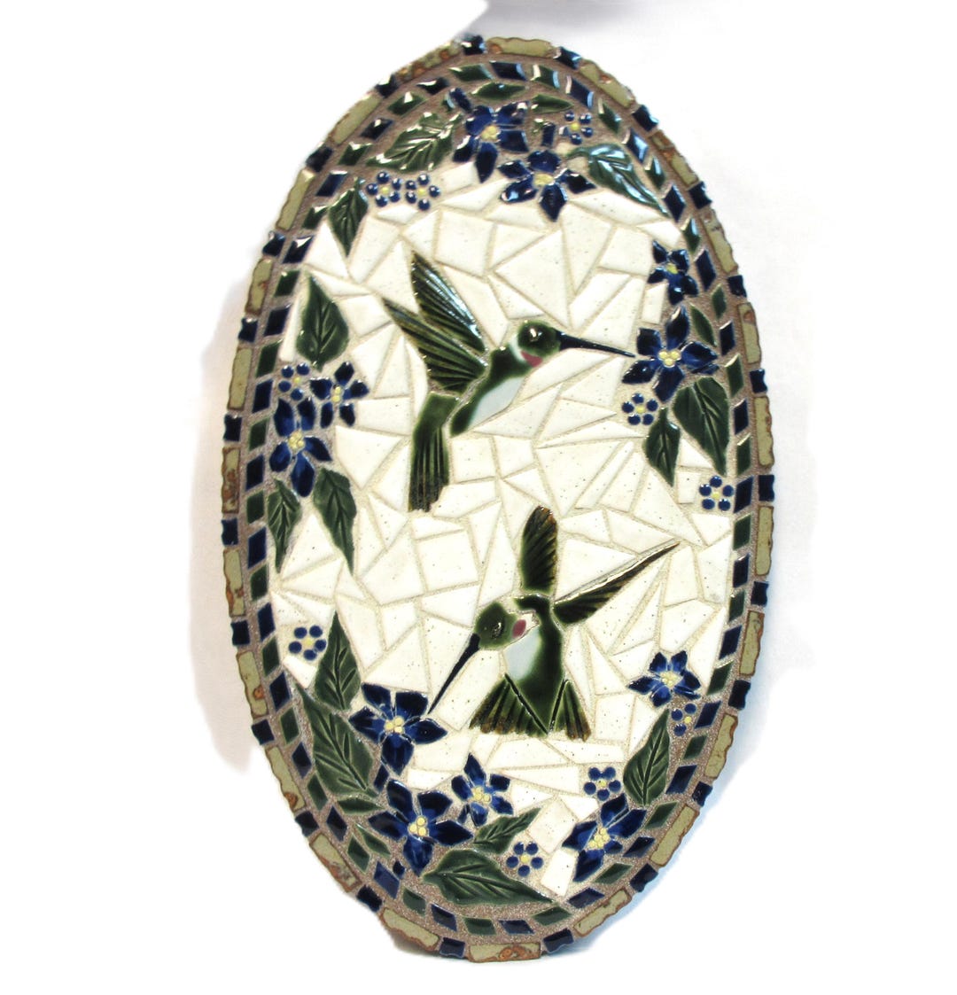 Hummingbird Mosaic Wall Art, Handmade Ceramic Tile Humming Birds With ...