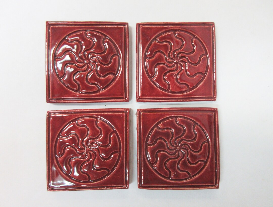 Focal Mosaic Tiles, 2-inch Burgundy Red Mosaic Center Tiles: Set of 4 ...