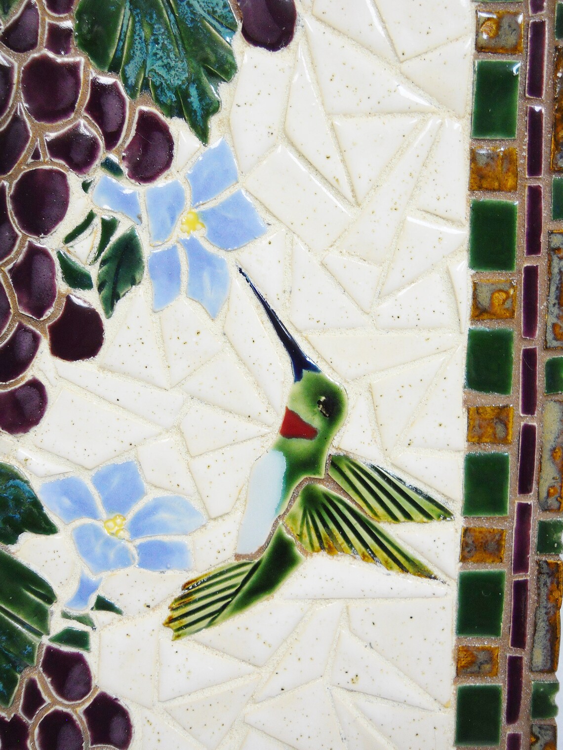 Mosaic Tile Hummingbirds, Morning Glories and Grapes, Mosaic Wall Art ...