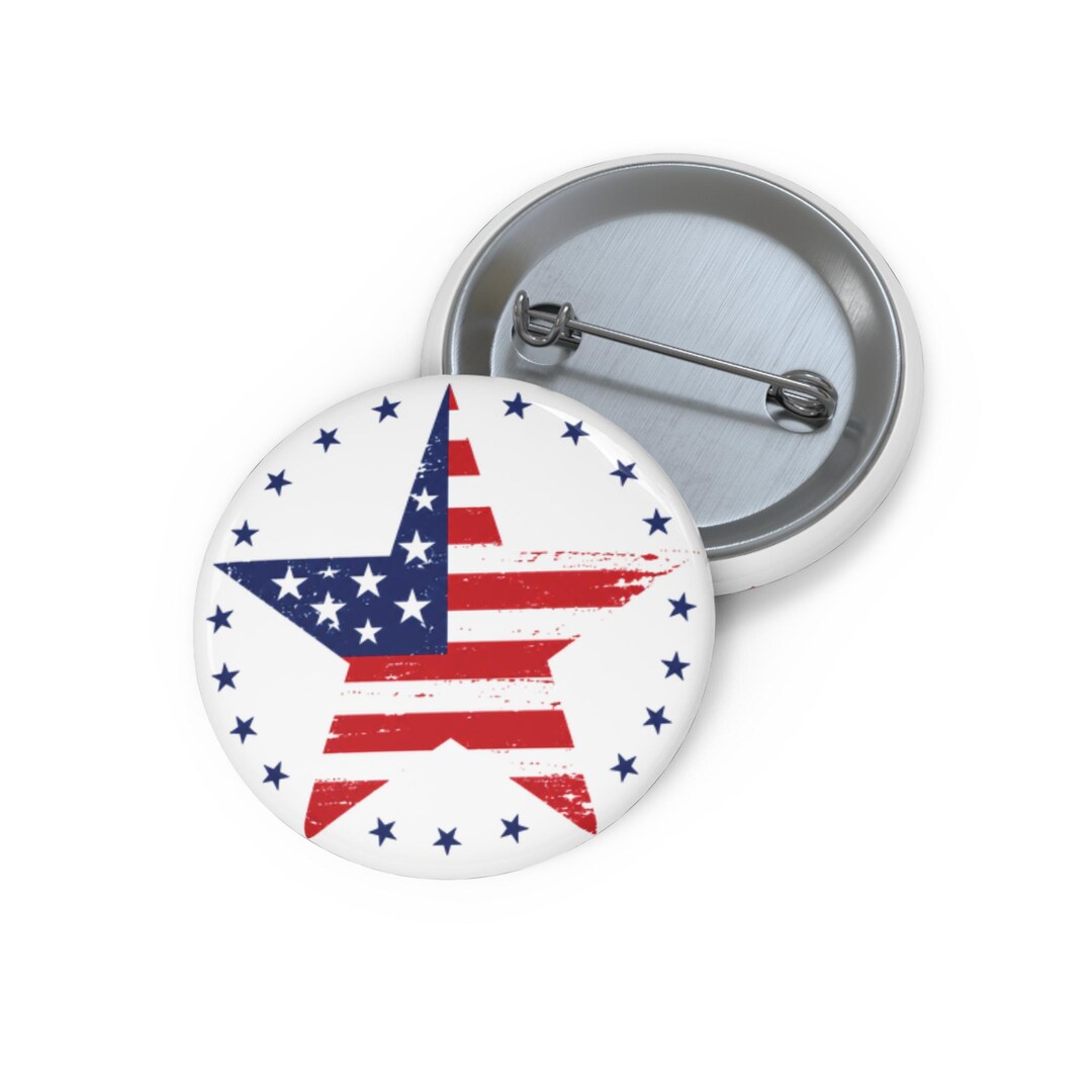 American Flag Star Pin Button | Patriotic Round Button - Etsy