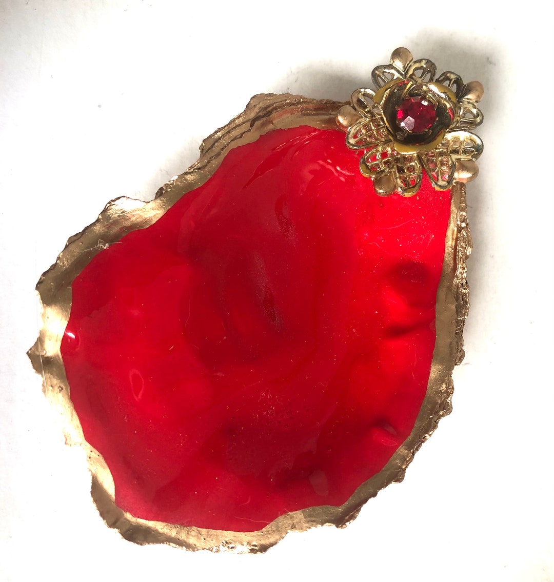Red Oyster Shell Ring Dish With Vintage Jewelry Detail - Etsy