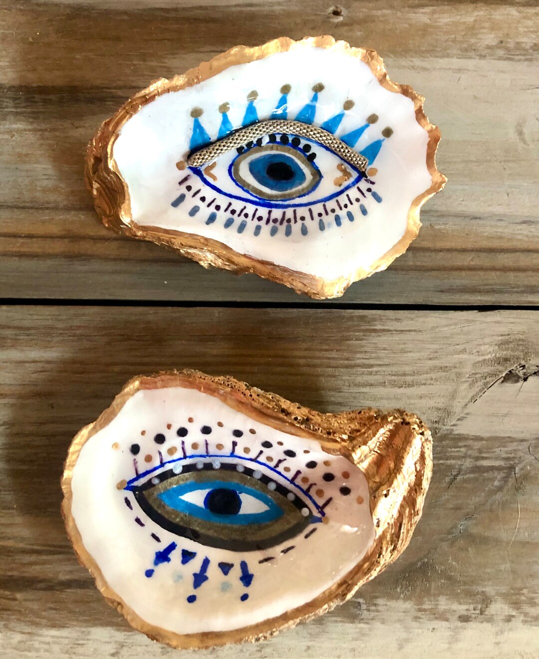 Hand Painted Evil Eye Oyster Shell Ring Dish, Gold Coastal Decor - Etsy