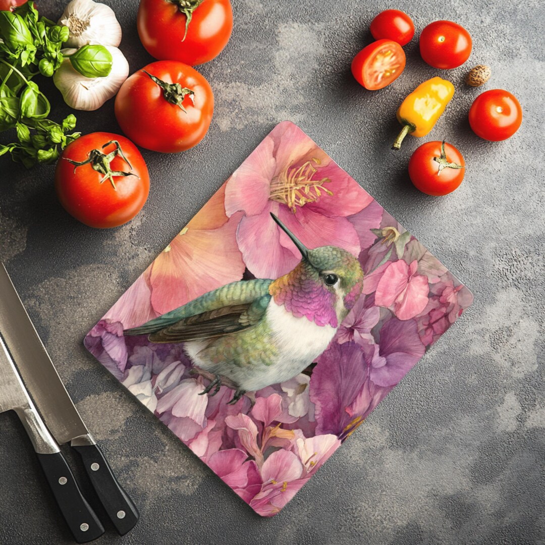 Watercolor Hummingbird Glass Cutting Board | Colorful Nature Bird Art ...