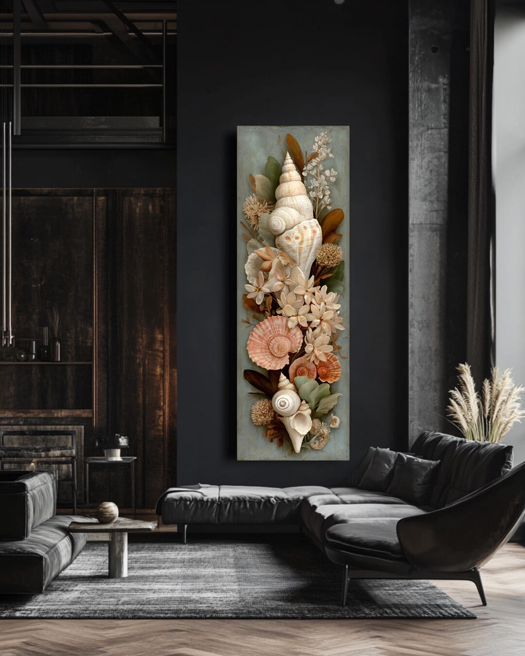 Seashell Botanical Canvas, Rustic Coastal Farmhouse Wall Art, Vintage ...