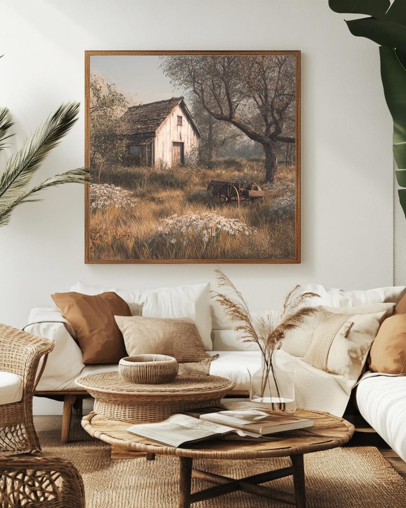 Rustic Muted Farmhouse Scene Canvas, Country Landscape Wall Art, Framed ...
