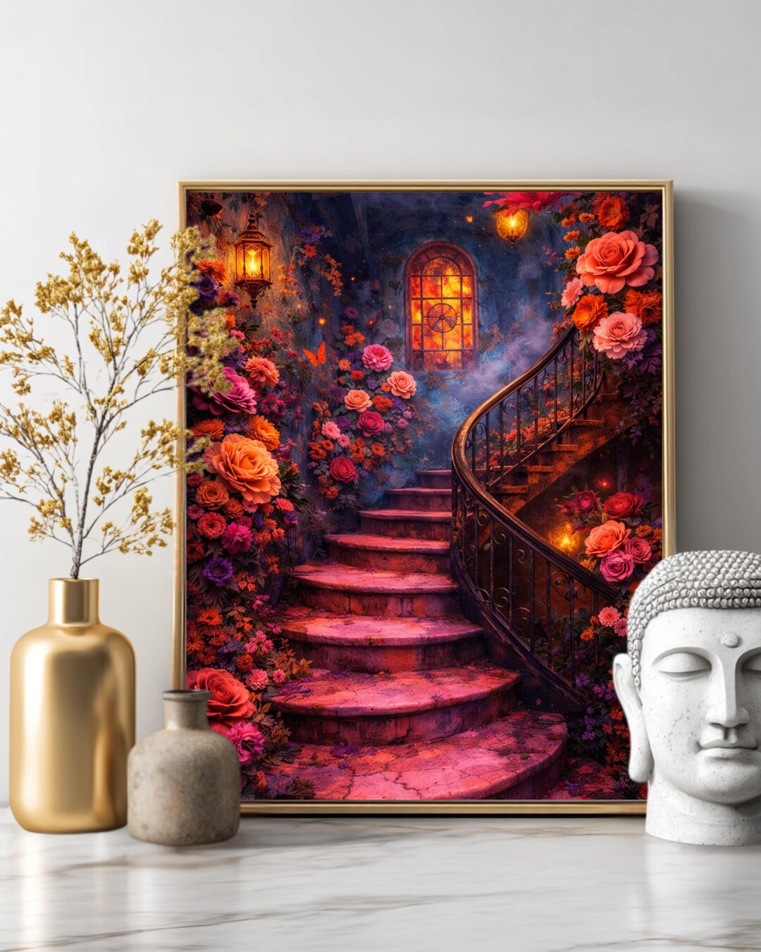 Whimsical Fairytale Staircase Art, Pink Turquoise Fantasy Canvas ...