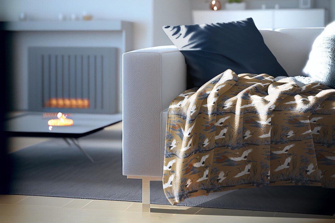 Asian Crane Throw Blanket | Sherpa Fleece Home Decor - Etsy
