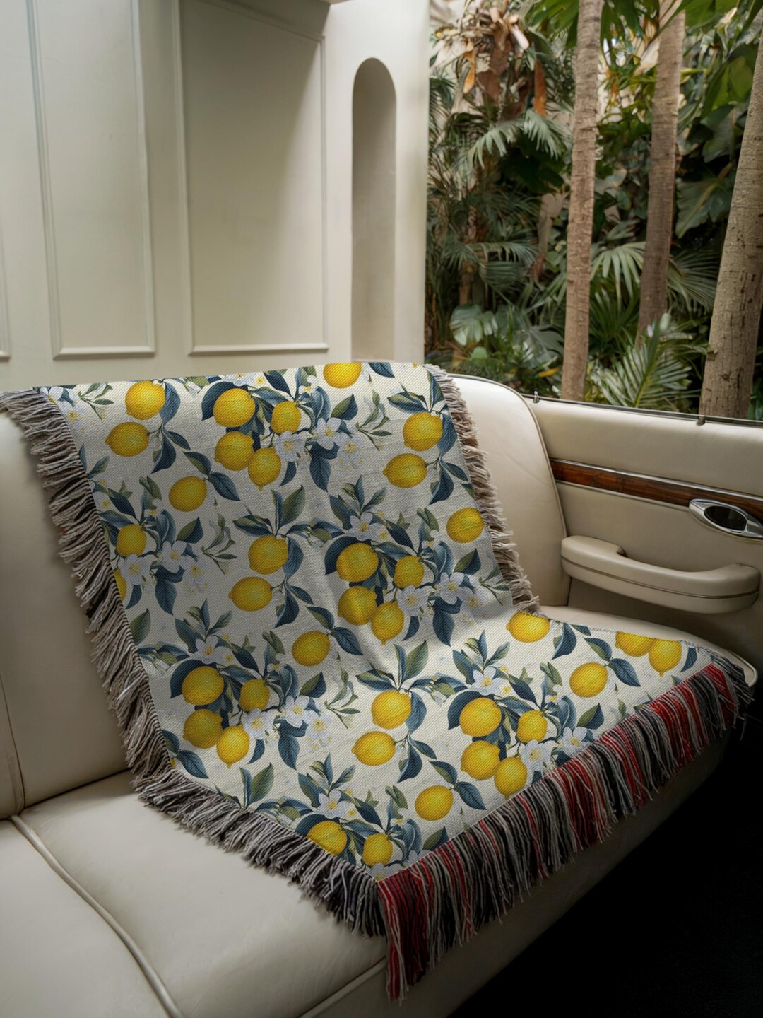 Fruit and Floral Woven Blanket - Lemons and Flowers Tapestry, Three ...