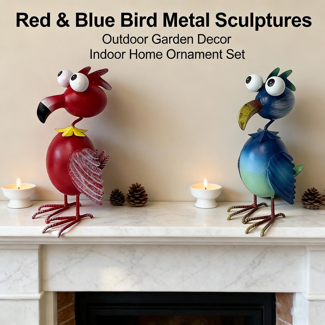Handmade Metal Bird Sculpture Set, Colorful Garden Art Decoration ...