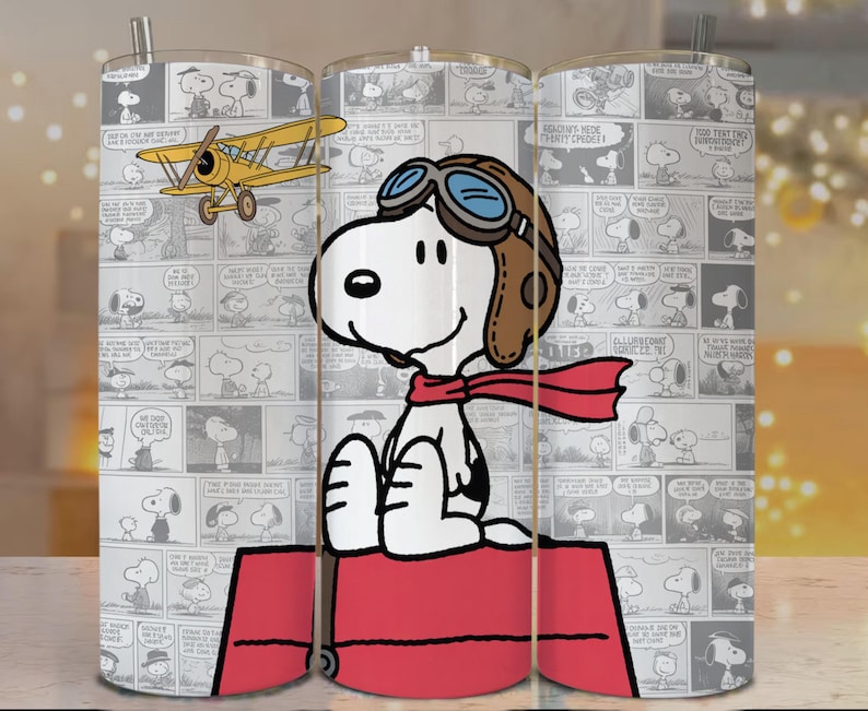 Snoopy Flying Ace Tumbler Wrap | Cartoon Aviator Dog (PNG Digital ...