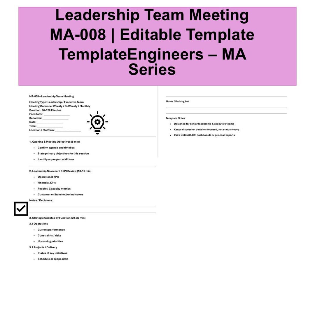 MA 008 Leadership Team Meeting Agenda Template Executive Management ...