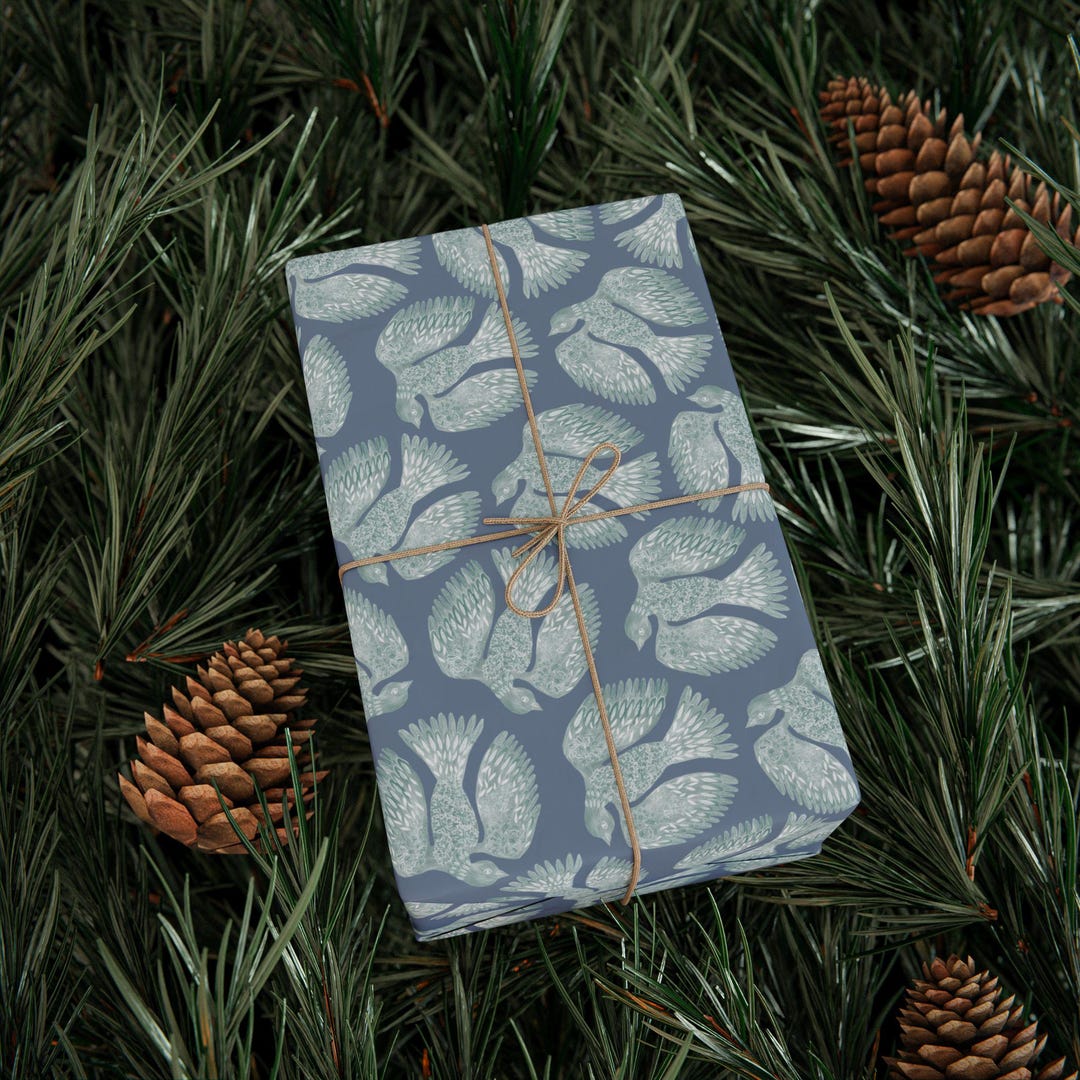 Gift Wrap - Doves in Blue and Green Pattern - Etsy