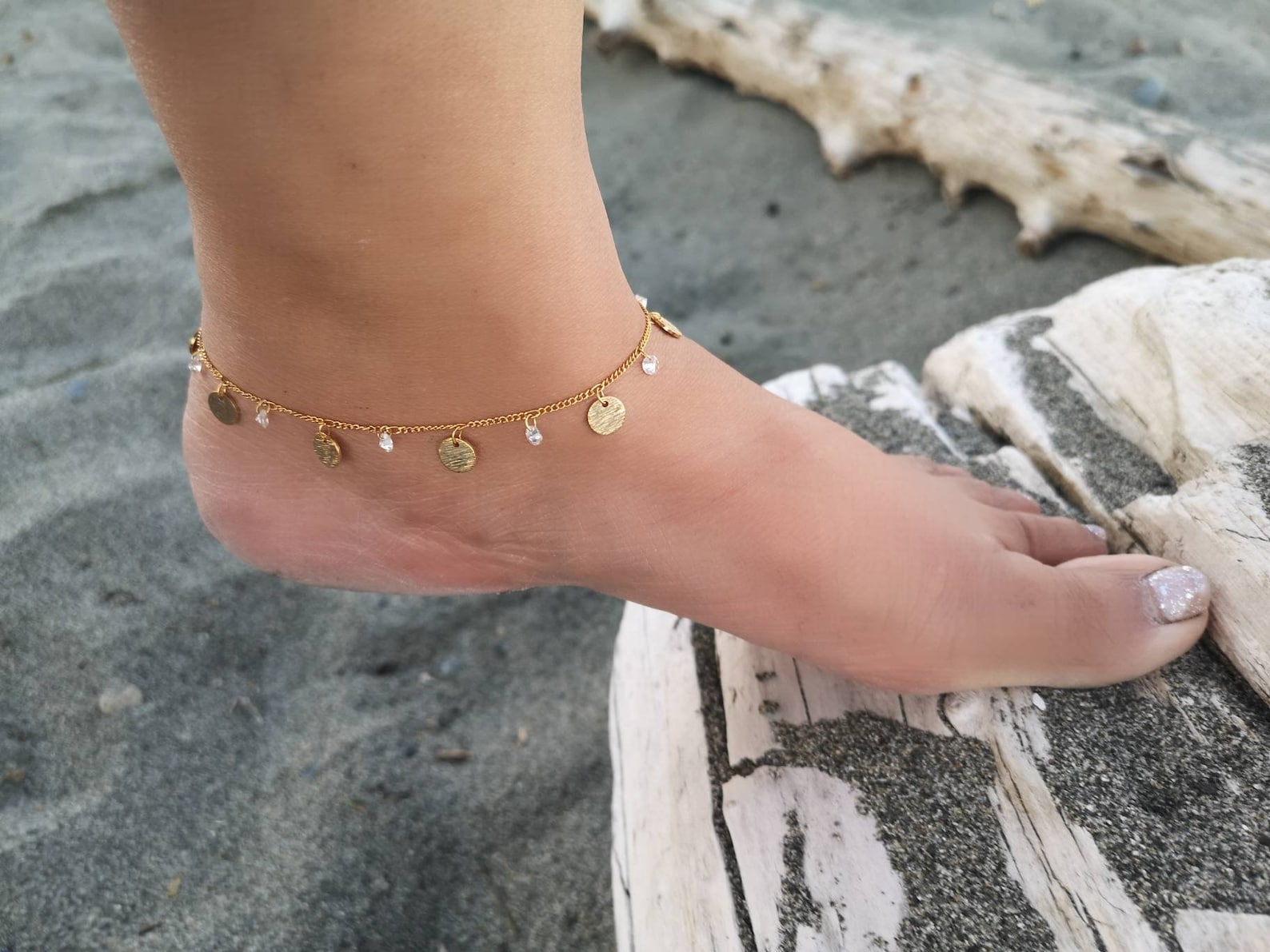 Gold Coin Anklet, Crystal Beaded Boho Beach Jewelry - Etsy