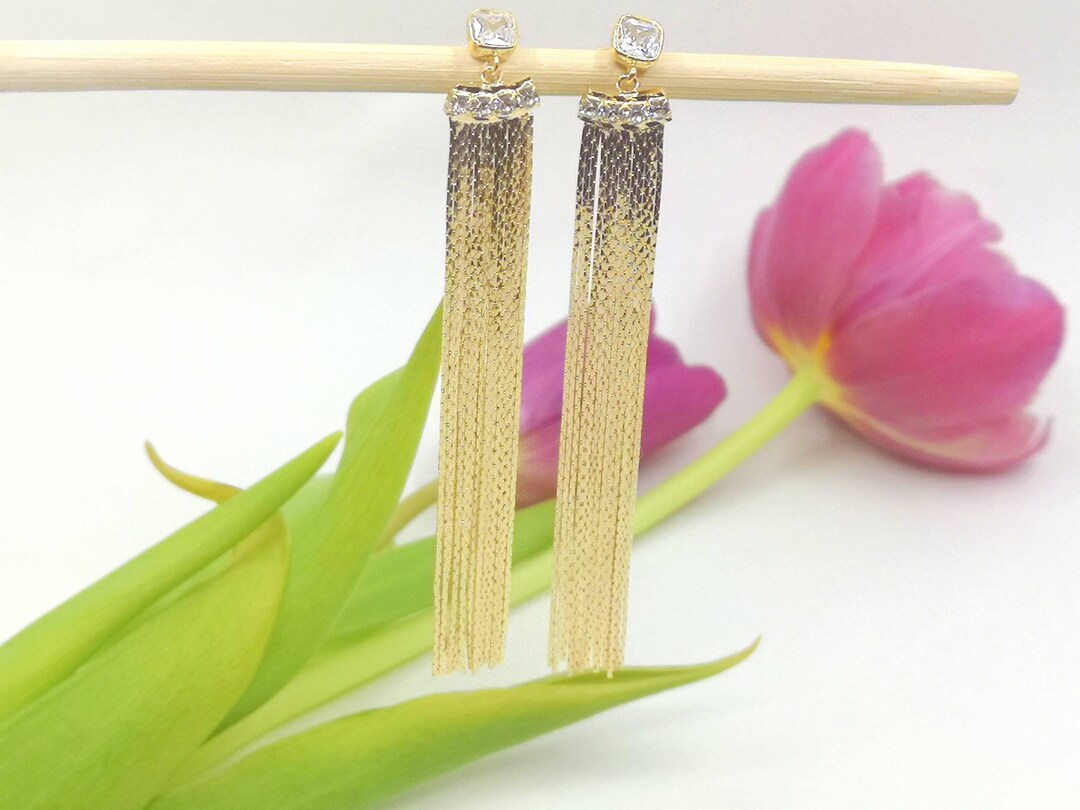 Gold Chain Dangle Earrings, Gold Duster Earrings, 14k Gold Earrings ...