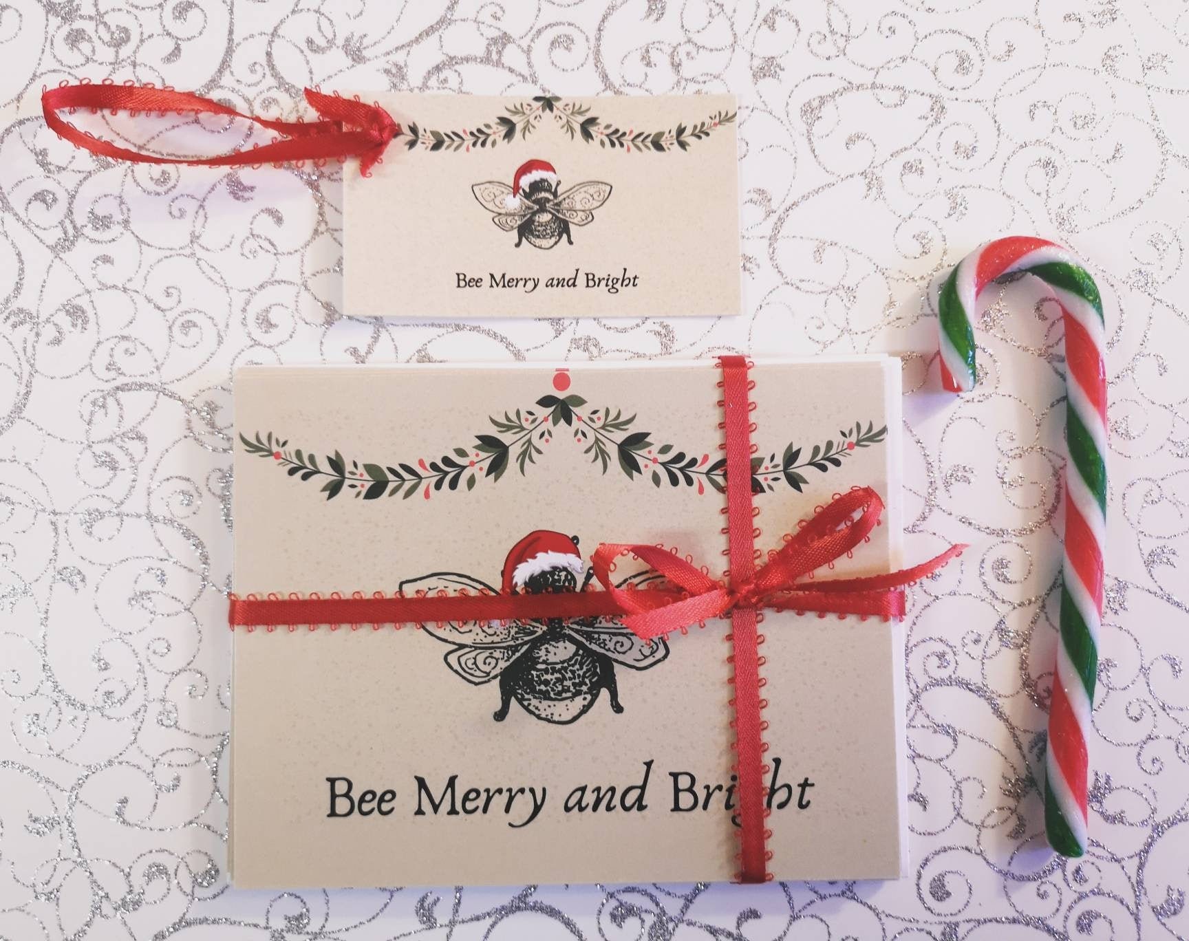 Bee Merry Christmas Cards and Gift Tags Bundle Bee Themed - Etsy UK