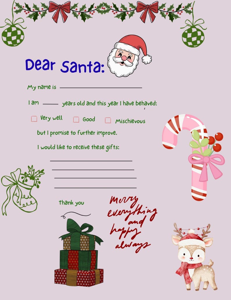Letter to Santa Printable, Christmas Wish List Activity (digital ...