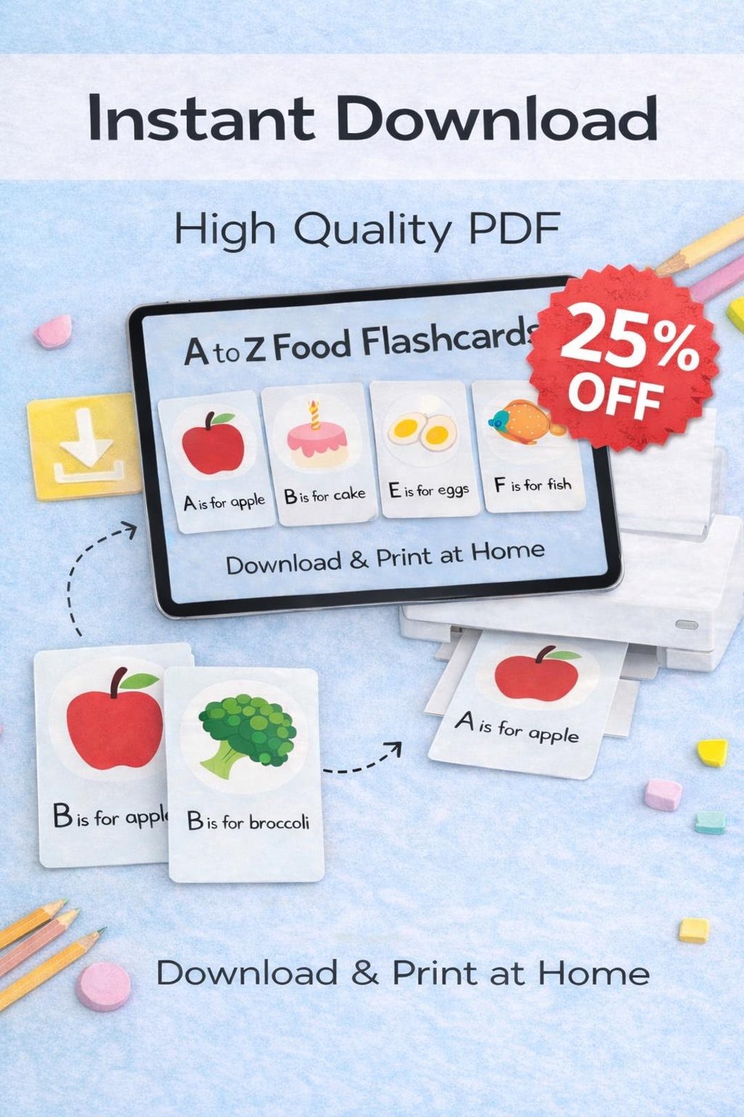 A to Z Food Flashcards | Preschool Learning Activity (digital Download ...