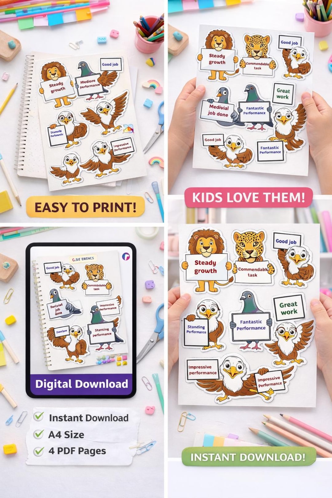 Printable Reward Stickers for Kids | Animal Encouragement (digital ...