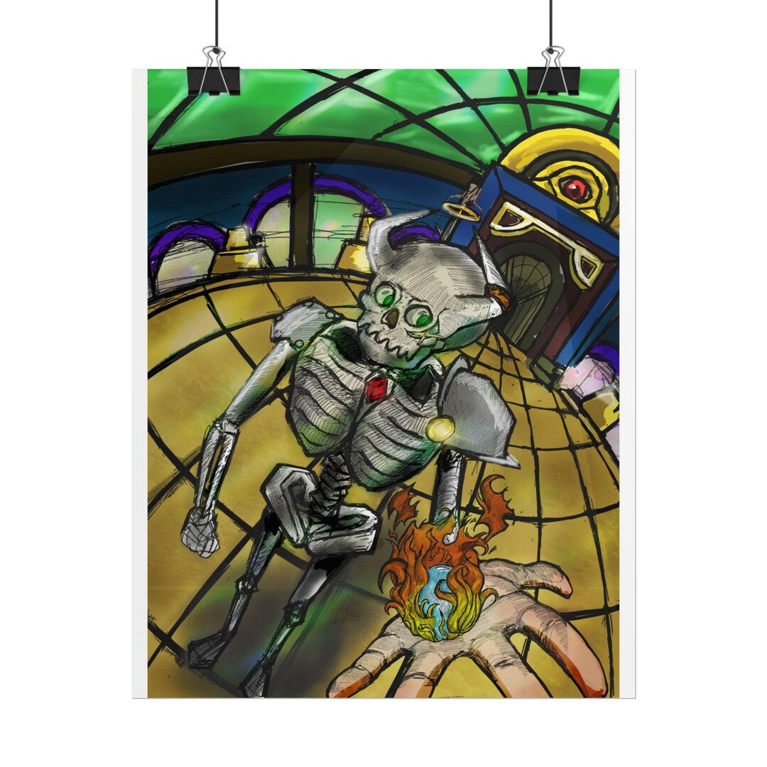 Skeleton Mage Poster | Fantasy Skull Sorcerer Art, Stained-glass Style ...