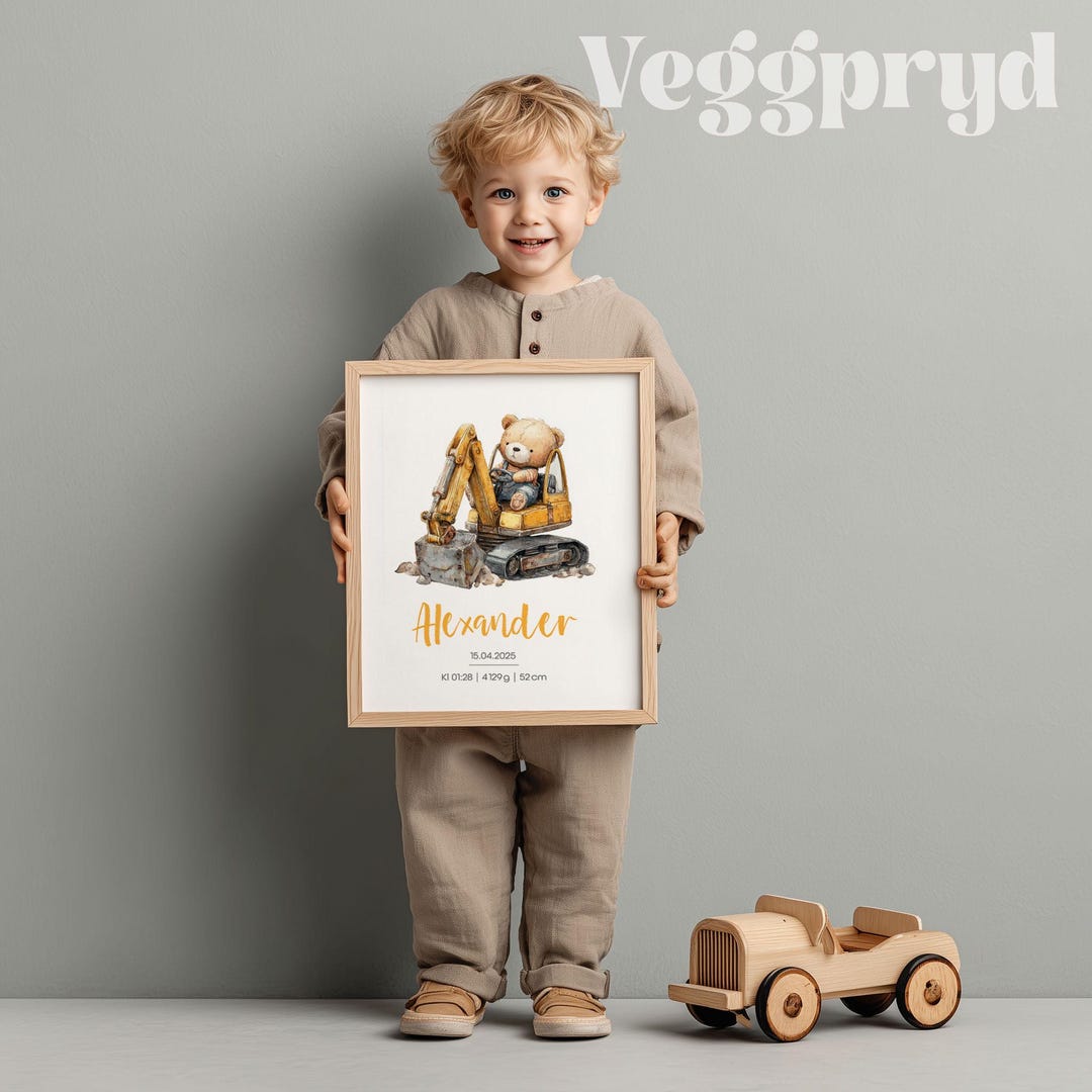 Personalized Excavator Poster | Baby Construction Nursery Print ...