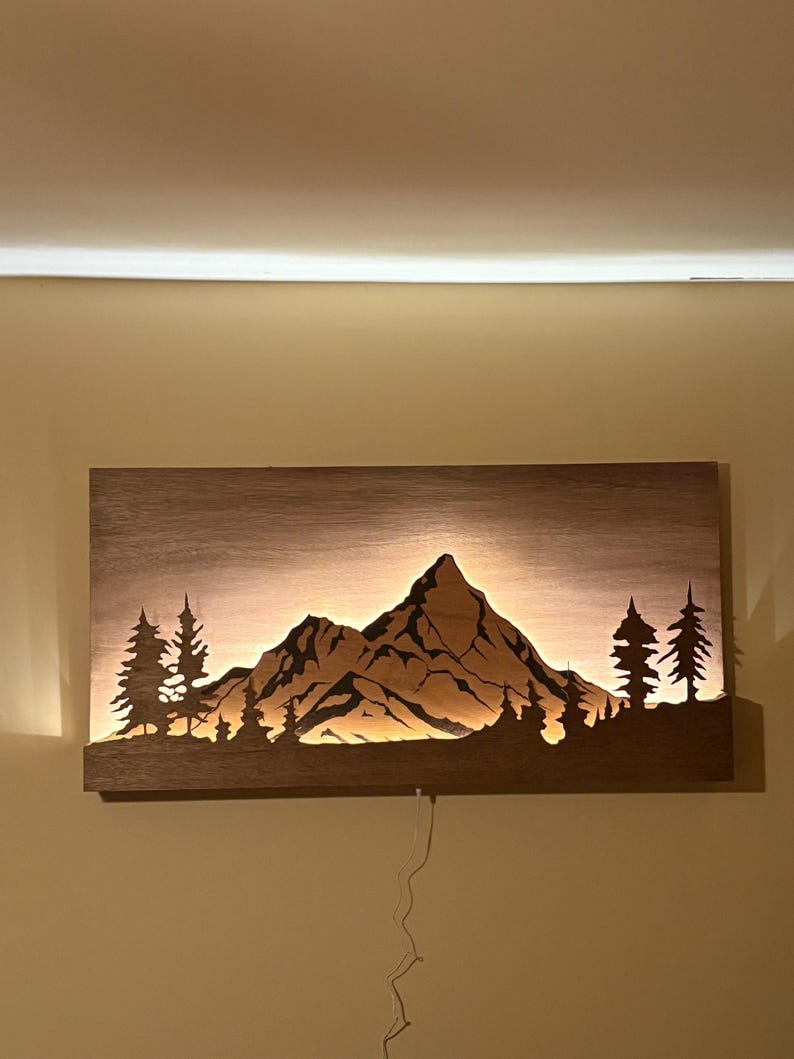 Scenic Mountain Hand Cut Layered Wood Art With Backlit LED - Etsy