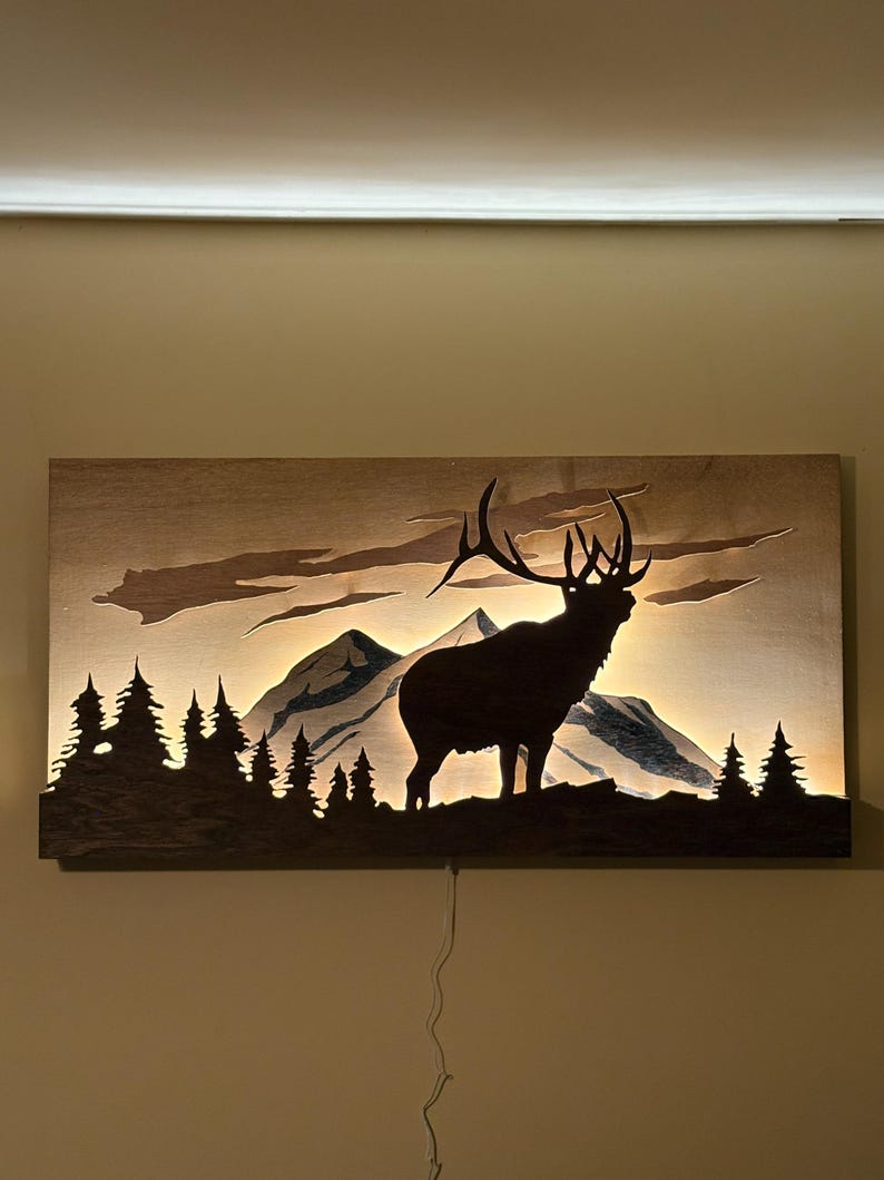 Scenic Elk Hand Cut Layered Wood Art With Backlit LED - Etsy