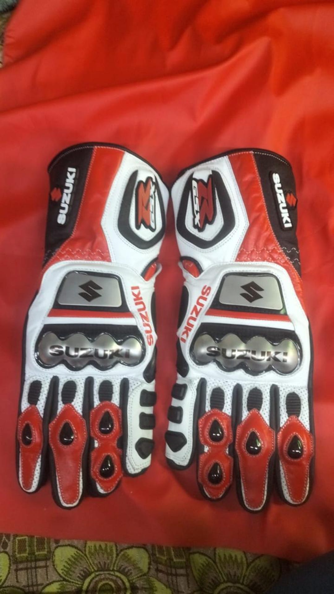 Suzuki GSX-R Style Motorcycle Racing Gloves – Leather Armored Riding ...
