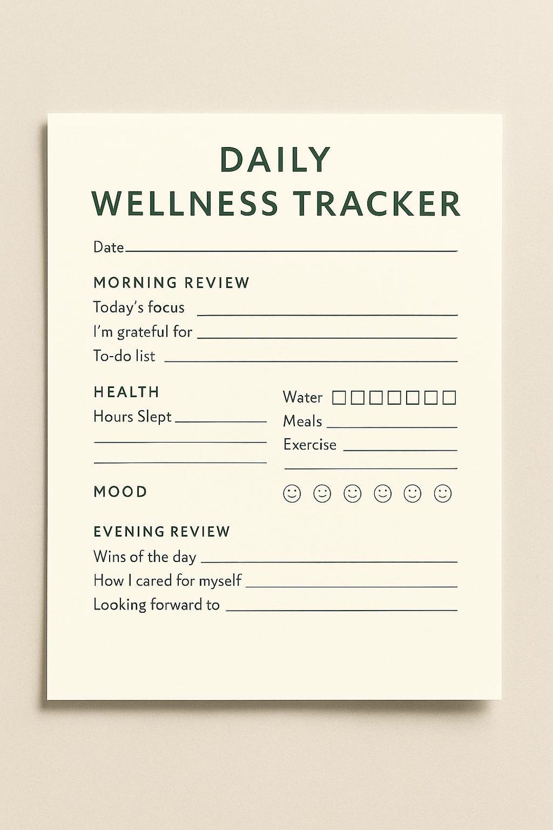 Daily Wellness Tracker Printable / Health Planner / Fitness Log/ Self ...