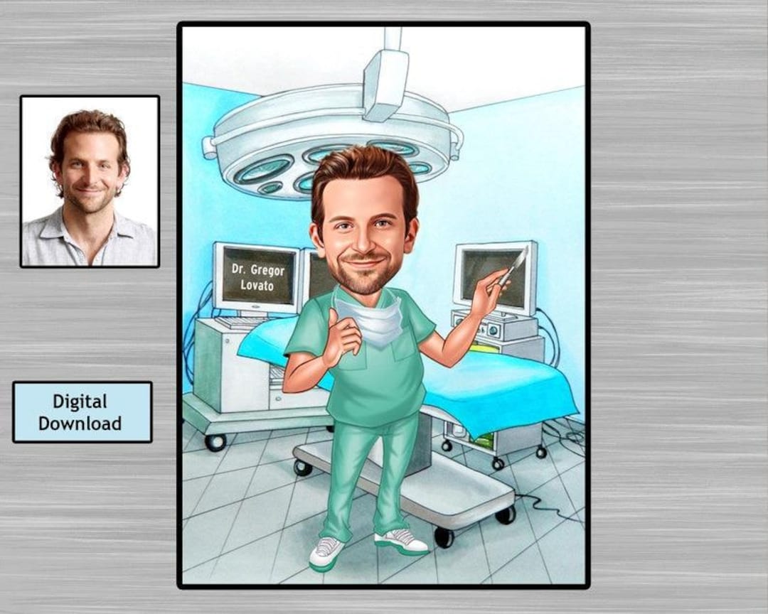Custom Surgeon Caricature Portrait, Personalized Doctor Illustration ...