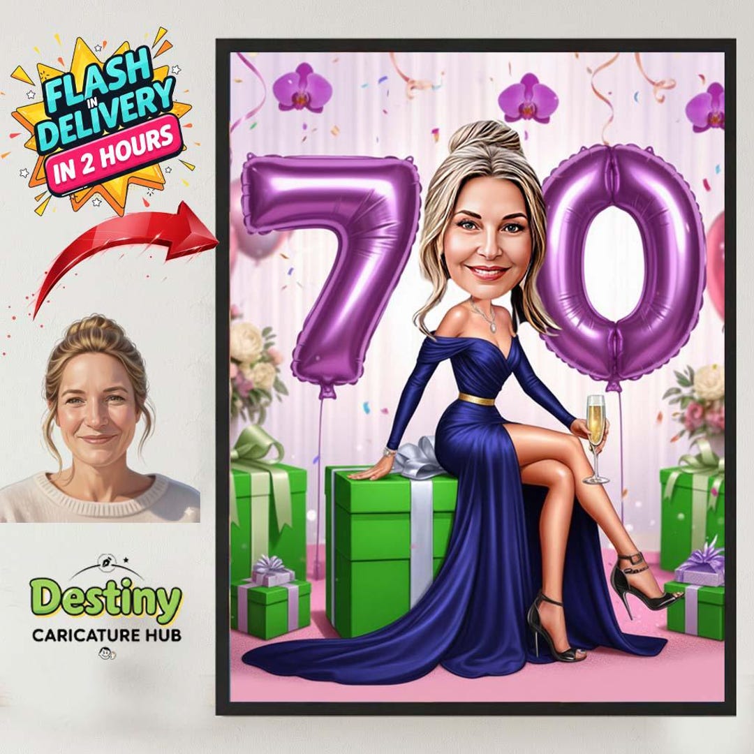 Custom 70th Birthday Caricature • Cartoon Portrait Gift - Etsy