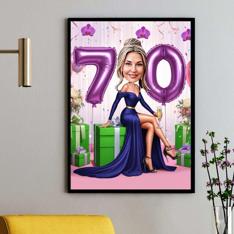 Custom 70th Birthday Caricature • Cartoon Portrait Gift - Etsy