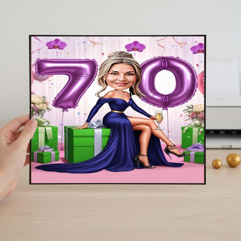 Custom 70th Birthday Caricature • Cartoon Portrait Gift - Etsy
