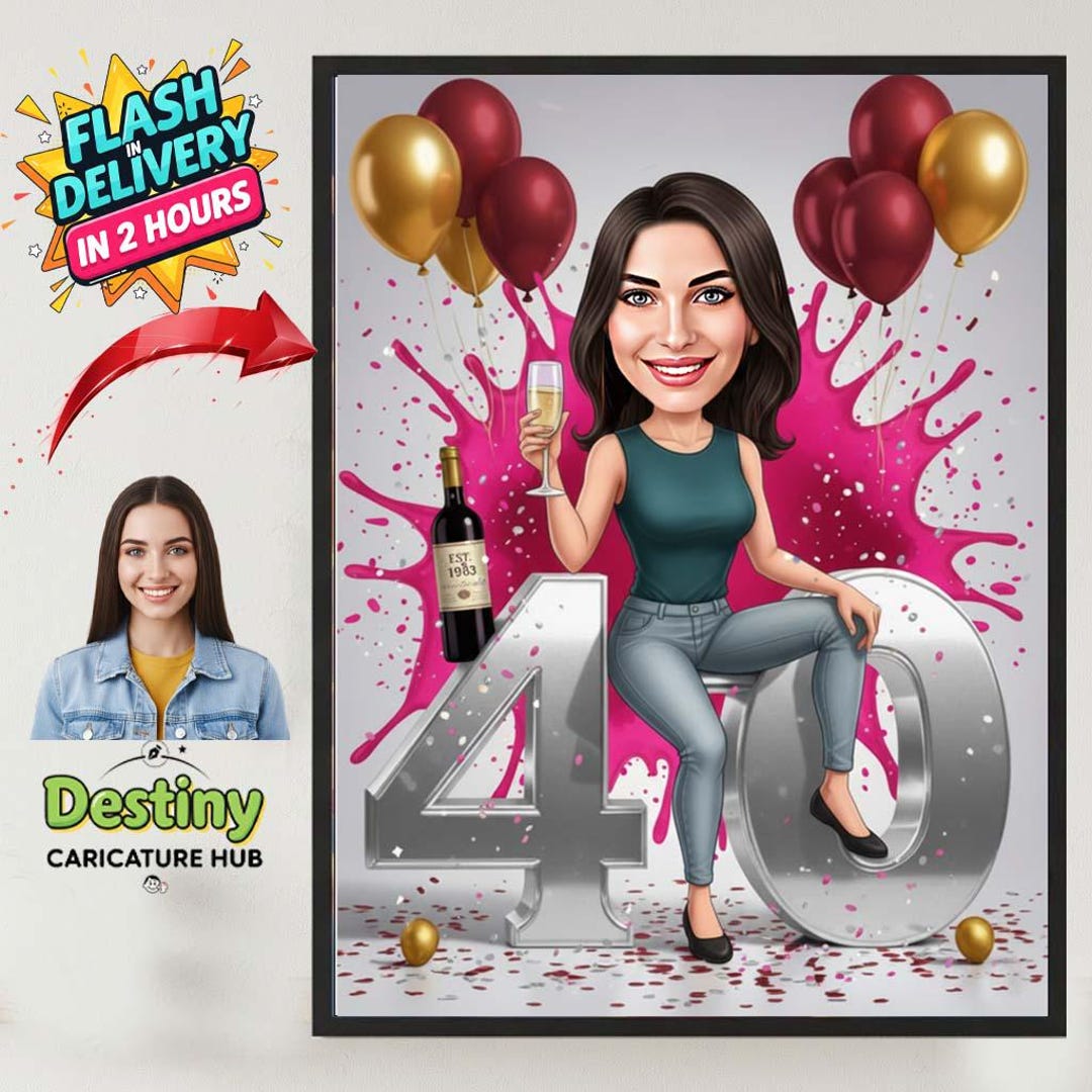 Personalized 40th Birthday Caricature for Women – Custom Cartoon ...