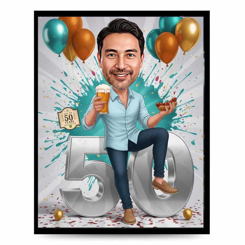 Personalized 50th Birthday Caricature - Custom Cartoon Portrait ...