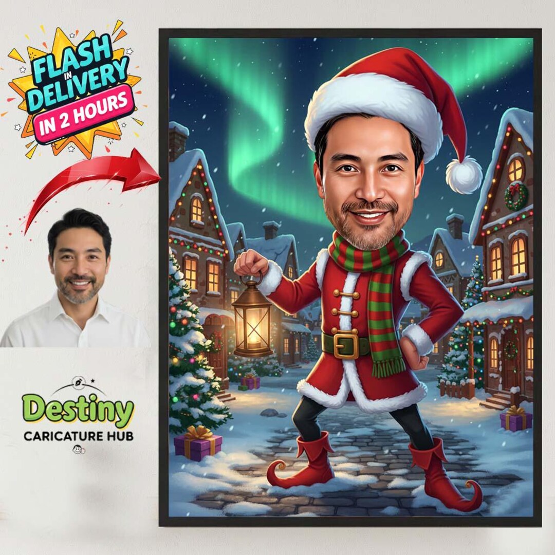 Custom Christmas Elf Portrait: Personalized Holiday Cartoon Gift ...