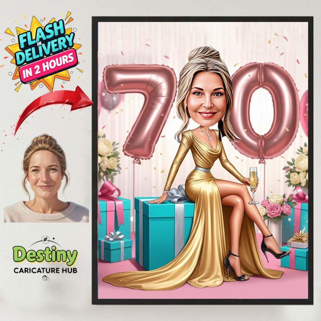 Custom 70th Birthday Caricature • Unique Cartoon Portrait Gift - Etsy