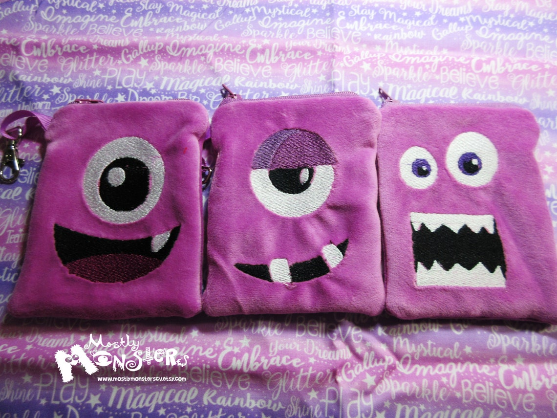 Your Choice of Monster Zipper Pouch: Embroidered Pouch Change - Etsy