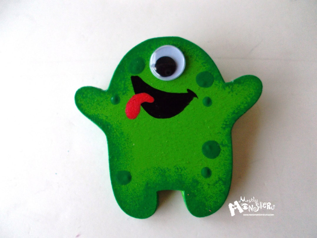 Monster Brooch Green MIKEY, Wood Handpainted Brooch, Green Monster Pin ...