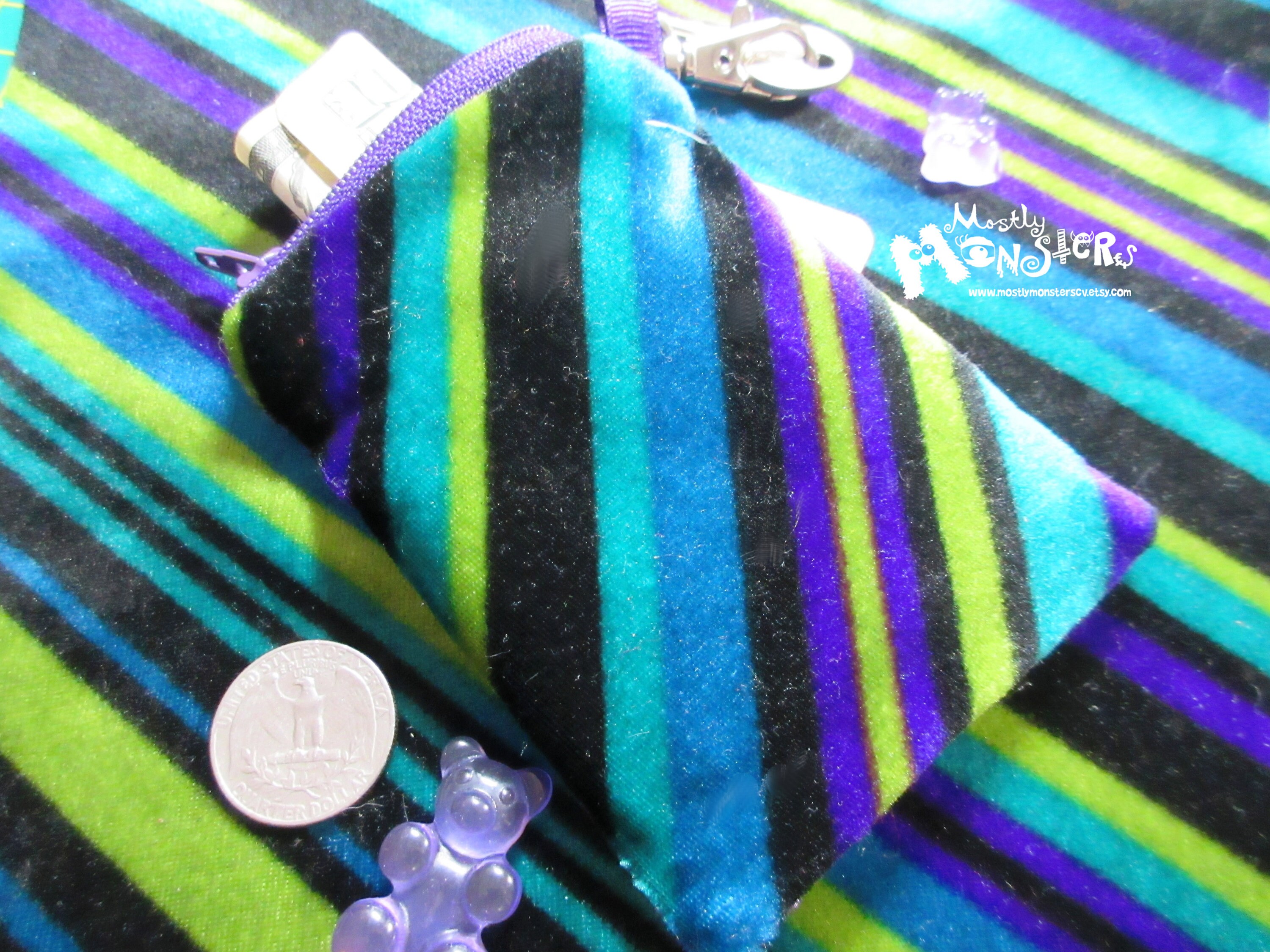 Your choice of Monster Zipper pouch: Embroidered pouch change | Etsy