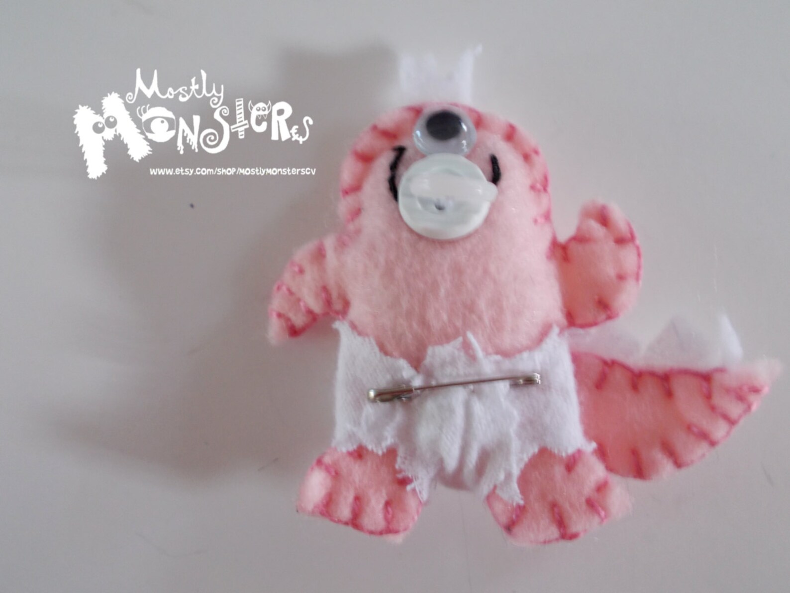 Spike the Baby Monster- Feltie Pin...in Baby PINK - Etsy